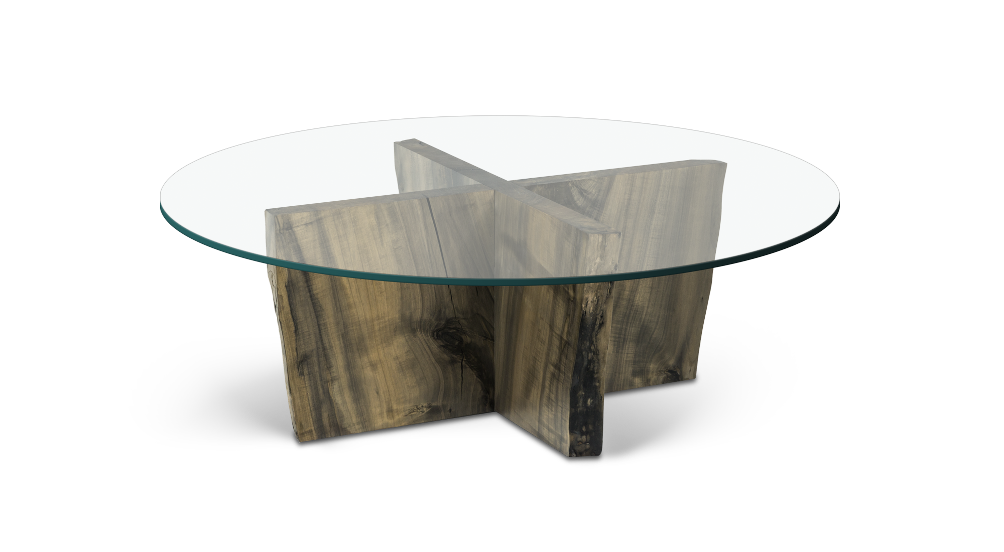 1208 Round Glass Coffee Table with 2-piece Maple Interlocking Base ...