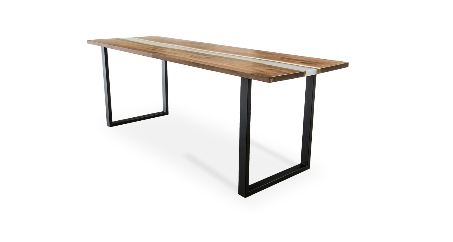1058 Walnut Straight Edge Bar Table with Smoke Epoxy River 108" x 36 ...
